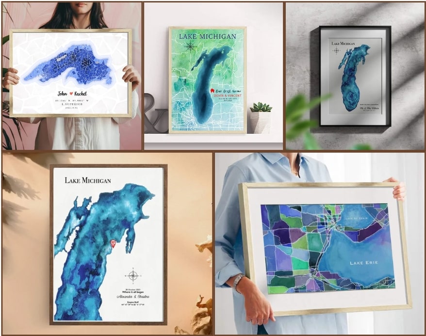 Handreamy’s Handpainted Lake Maps – Celebrate Favorite Places