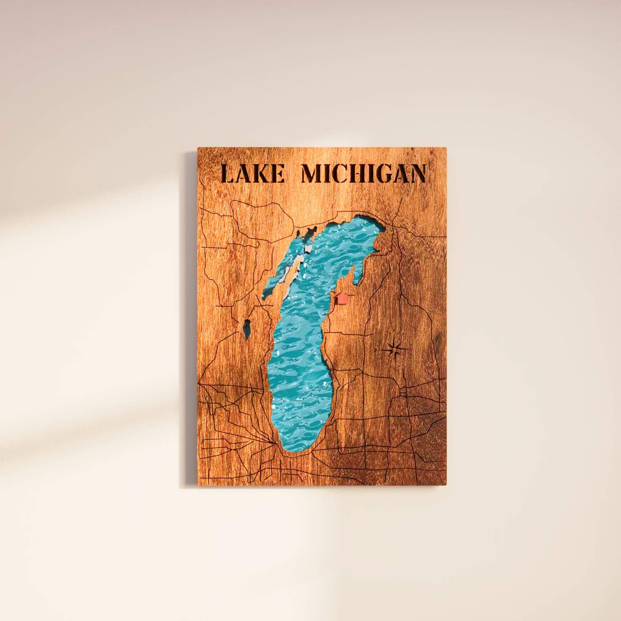 Handreamy Lake Michigan Wood Map | 3d Wooden Lake Maps