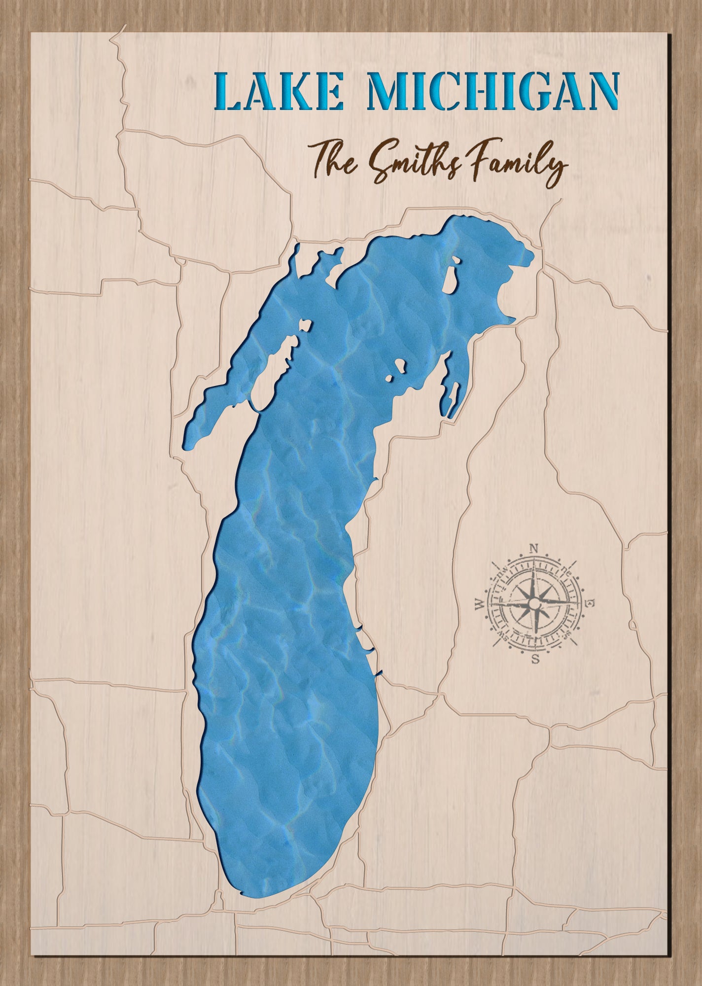 Handreamy Lake Champlain wood map - Wood epoxy resin map