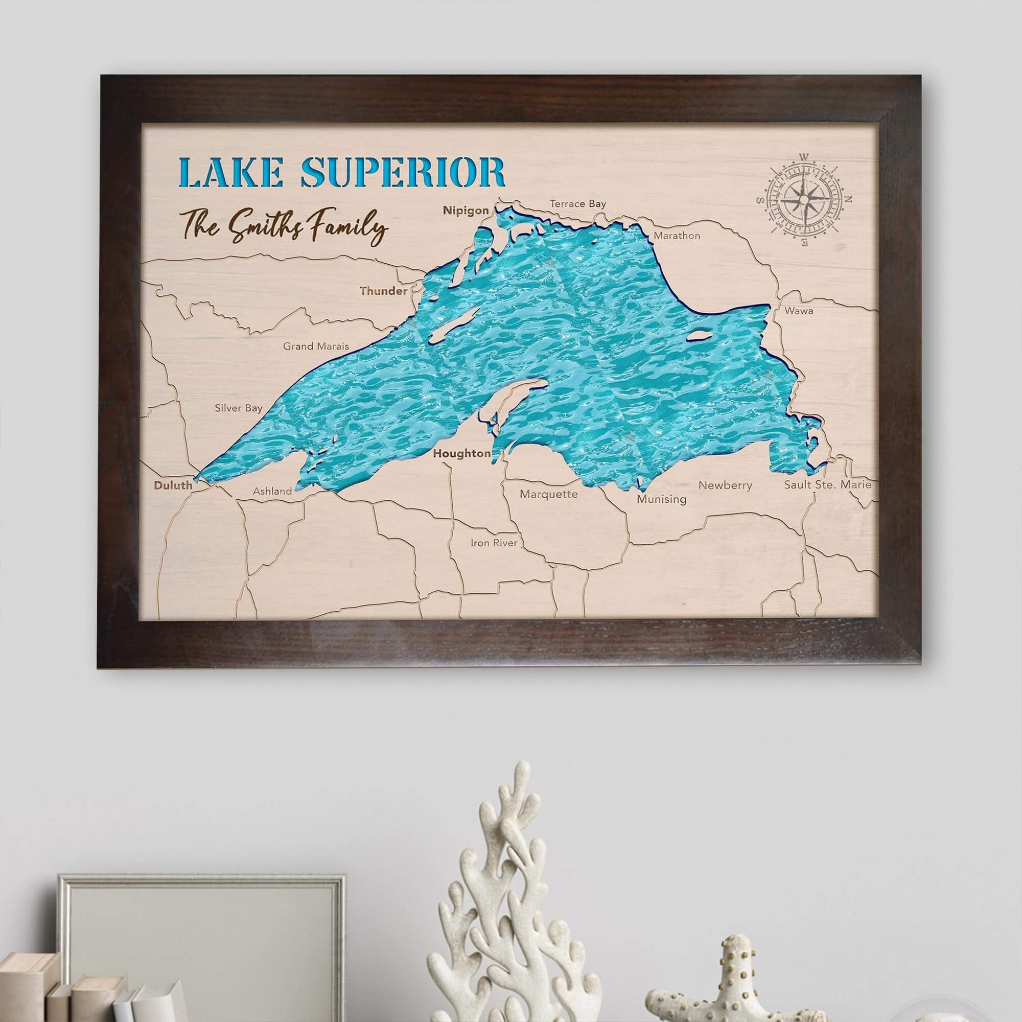 Handreamy Lake Superior Wood Map- Wood epoxy resin lake map