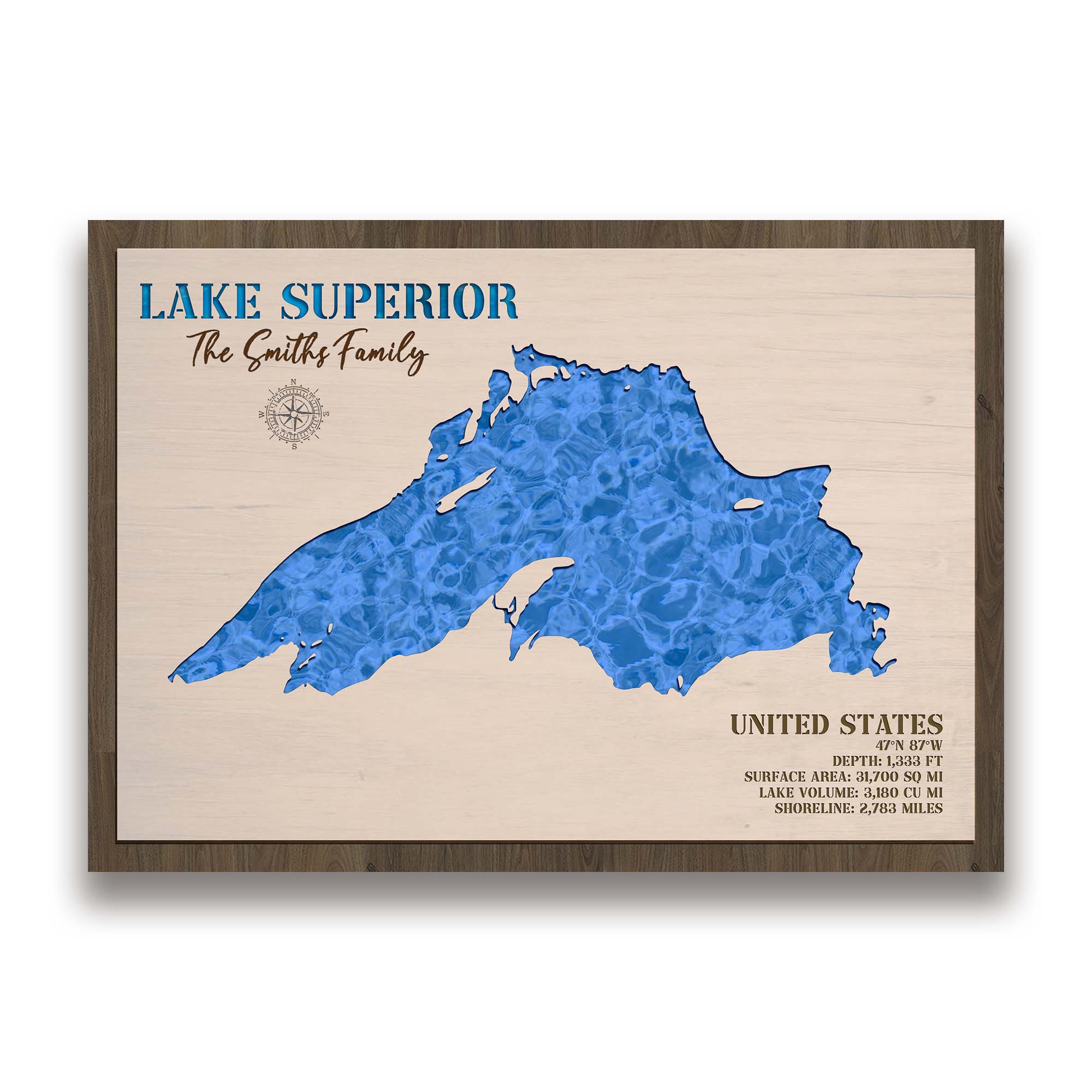 Handreamy Lake Superior Wood Map- Wood epoxy resin lake map